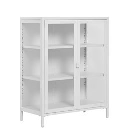 Pharao24.de Wohnzimmerschrank Stauraumvitrine aus Metall in Wei&szlig;