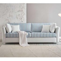 Pharao24.de Wohnzimmer Sofa gestreift in Blau und Wei&szlig; Landhausstil
