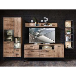 Pharao24.de Design Wohnwand in Eiche dunkel und Dunkelgrau 310 cm breit (vierteilig)
