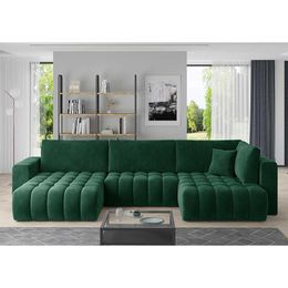 Pharao24.de Sofa Couch mit aufwendigen Steppungen in Dunkelgr&uuml;n