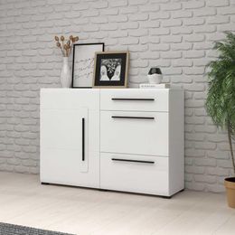 Pharao24.de Esszimmerkommode mit Schubladen 120 cm breit Wei&szlig; Hochglanz