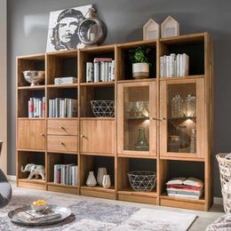 Pharao24.de Wohnzimmer Regalkombination aus Wildeiche massiv LED Beleuchtung