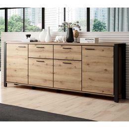 Pharao24.de XXL Sideboard im Industriestil Wildeichefarben und Schwarz aus Spanplatte 213x91x41 cm Pharao24