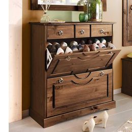Pharao24.de Schuhklappenschrank mit einer Schublade Kiefer dunkel 81x93x37 cm Pharao24