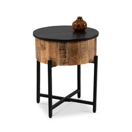 Pharao24.de Beistelltisch Massivholztisch mit Staufach im Industry und Loft Stil