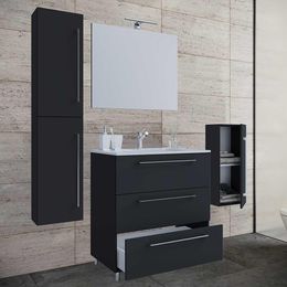 Pharao24.de Badm&ouml;belkomplettset schwarz modern 146 cm breit 150 cm hoch (vierteilig)