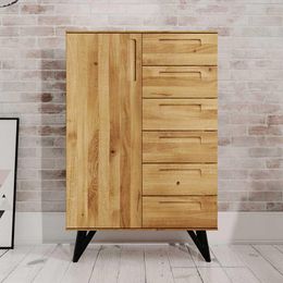 Pharao24.de Highboard aus Wildeiche Massivholz und Stahl 140 cm hoch