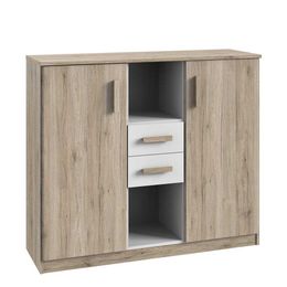 Pharao24.de Esszimmersideboard mit Schubladen und offenen F&auml;chern Eiche San Remo und Wei&szlig;