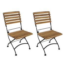 Pharao24.de Gartenklappst&uuml;hle aus Teak Massivholz und Stahl (2er Set)