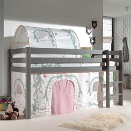 Pharao24.de Kinderzimmer Bett in Grau und Rosa Vorhang und Tunnel