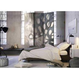 Pharao24.de 3 teiliges Paravent mit Feder Motiv Beige und Anthrazit