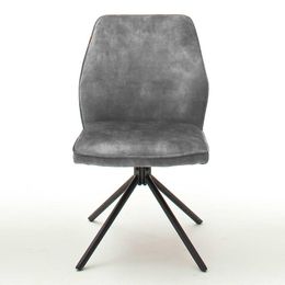 Pharao24.de Esszimmer Polsterst&uuml;hle in Grau Velours Metallgestell schwarz drehbar (2er Set)