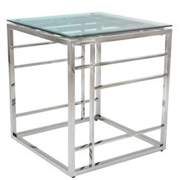 Pharao24.de Design Beistelltisch aus Glas und Edelstahl quadratisch