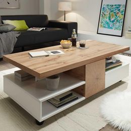 Pharao24.de Couchtisch Designercouchtisch in Wei&szlig; matt und Eichefarben
