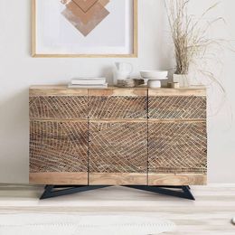 Pharao24.de Sideboard Kommode aus Akazie Massivholz 3 t&uuml;rig