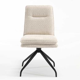 Pharao24.de Esstisch St&uuml;hle Creme aus Boucle Stoff Gestell aus Metall