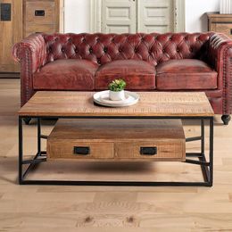 Pharao24.de Couchtisch Sofatisch aus Mangobaum Massivholz mit Metallgriffen