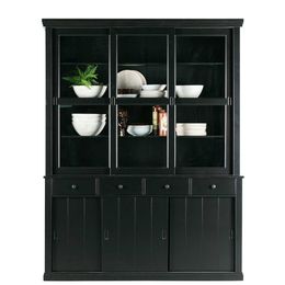 Pharao24.de Buffet Vitrine in Schwarz Kiefer Massivholz