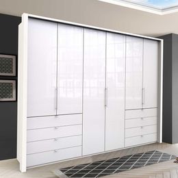 Pharao24.de Faltt&uuml;ren Schlafzimmerschrank in Wei&szlig; Glas beschichtet acht Schubladen