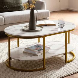 Pharao24.de Wohnzimmer Tisch Couchtisch in Marmor Optik - Wei&szlig;