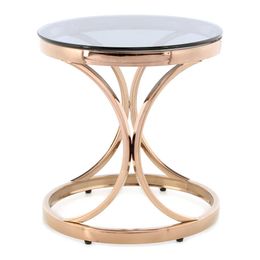 Pharao24.de Couch Beistelltisch mit runder Glasplatte Ringgestell in Rosegold