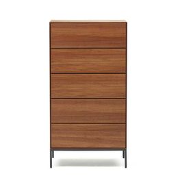 Pharao24.de Moderne Hochkommode in Nussbaumfarben - furniert f&uuml;nf Schubladen
