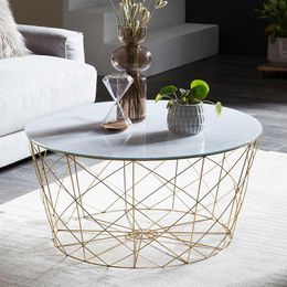 Pharao24.de Runder Couchtisch in Wei&szlig; und Goldfarben Skandi Design