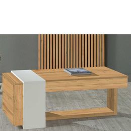 Pharao24.de Designercouchtisch in Wei&szlig; und Wildeiche Optik hochklappbarer Tischplatte