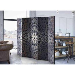 Pharao24.de Design Paravent in Silberfarben und Blau Mandala Motiv