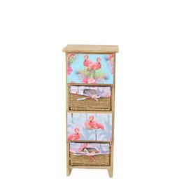 Pharao24.de Schubkastenkommode aus Paulownia Massivholz Flamingo Motiven