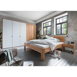 Pharao24.de Schlafzimmer Set aus Kernbuche Massivholz mit Wei&szlig; modern (vierteilig)