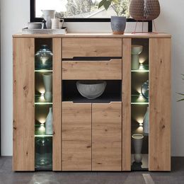 Pharao24.de Highboard mit Glast&uuml;ren in Wildeichefarben Dunkelgrau