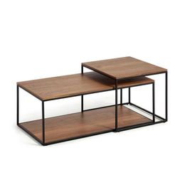 Pharao24.de Wohnzimmer Tisch Set in Nussbaumfarben Schwarz (zweiteilig)