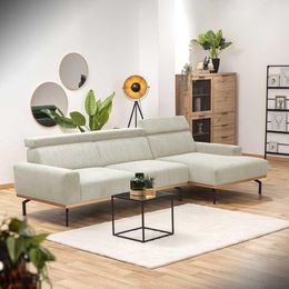 Pharao24.de Relaxsofa Ecke Creme aus Cordstoff verstellbarer R&uuml;ckenh&ouml;he
