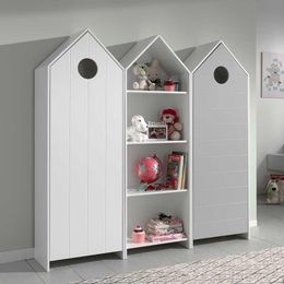 Pharao24.de Kinder Kleiderschrank Set in Wei&szlig; und Grau Regal (dreiteilig)