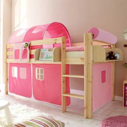 Pharao24.de Hochbett f&uuml;r Kinder Tunnel und Vorhang in Pink Rosa