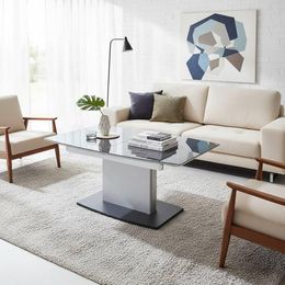 Pharao24.de Wohnzimmer Ausziehtisch in Grau - Silber - Schwarzgrau Bootsform