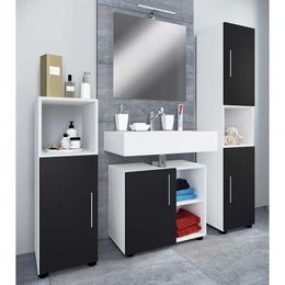 Pharao24.de Badm&ouml;bel-Set 4-teilig in Wei&szlig; und Schwarz 30 cm tief (vierteilig)