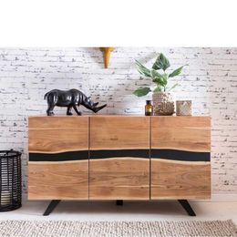 Pharao24.de Wohnzimmer Sideboard aus Akazie massiv Metall