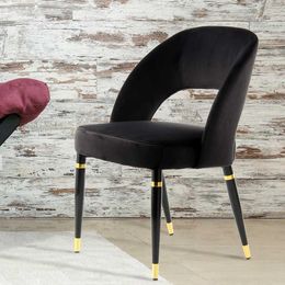 Pharao24.de Samt Polsterst&uuml;hle in Schwarz modern (2er Set)