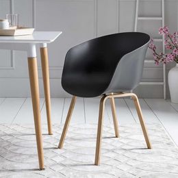 Pharao24.de Kunststoff St&uuml;hle in Schwarz Metallgestell in Holz Naturfarben (2er Set)