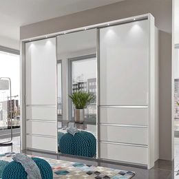 Pharao24.de Wei&szlig;er Kleiderschrank mit Schwebet&uuml;ren sechs Schubladen