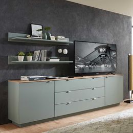 Pharao24.de Sidebord modern Wohnzimmer in Graugr&uuml;n und Holzoptik 240 cm breit