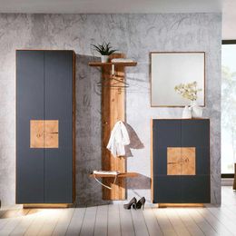 Pharao24.de Design Garderoben Set in Anthrazit Wildeiche Massivholz (vierteilig)
