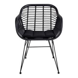Pharao24.de Esszimmerst&uuml;hle in Schwarz Rattan Polsterauflage (2er Set)