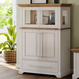 Pharao24.de Esszimmer Highboard Landhaus in Wei&szlig; Kiefer Honigfarben 94x133x39 cm Pharao24