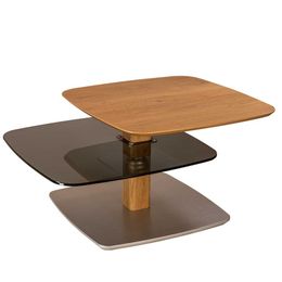 Pharao24.de Sofa Tisch aus Parsolglas und Wildeiche Massivholz h&ouml;henverstellbar
