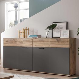 Pharao24.de Modernes Sideboard in Wildeichefarben und Grau 180x87x40 cm