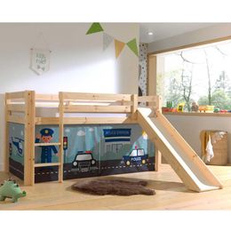 Pharao24.de Kinder Hochbett Polizei mit Vorhang Set Rutsche