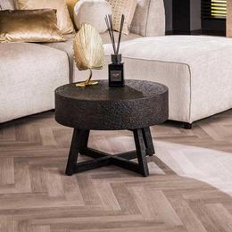 Pharao24.de Couchtisch Sofatisch aus Massivholz mit Metall Oberfl&auml;che